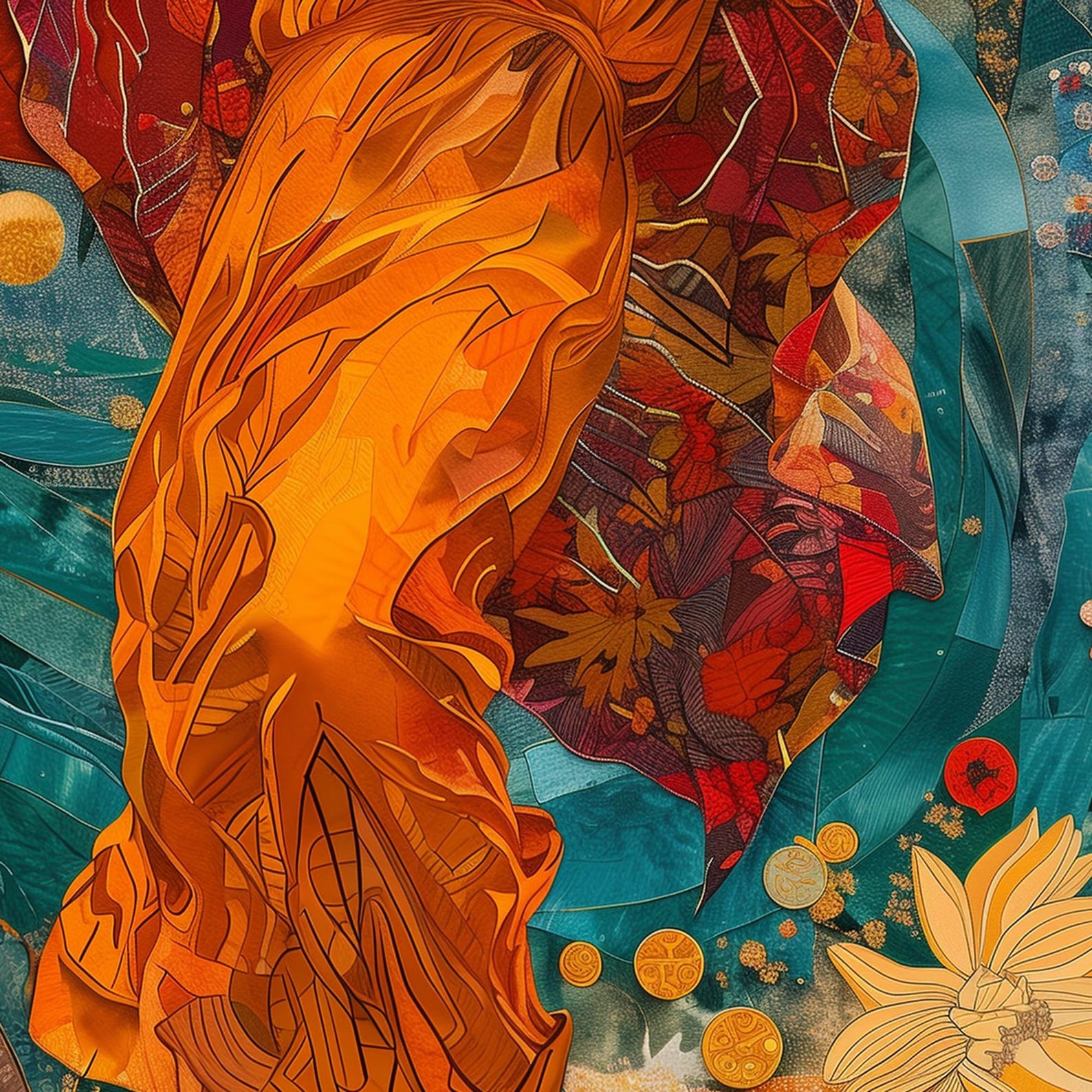 Jesus Christ Art Illustration, Ascension Day, Vibrant Orange Floral ...