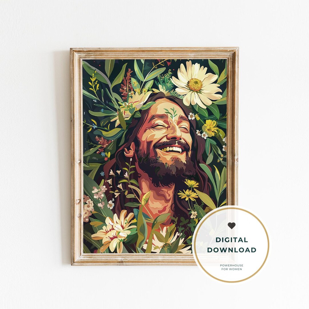 Jesus Smile in Bloom: Jesus Art Illustration, Divine With Nature ...