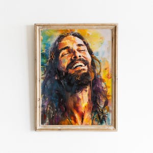 Jesus Art: Joyful Jesus Smile Painting, Handcrafted Christian Wall Art ...