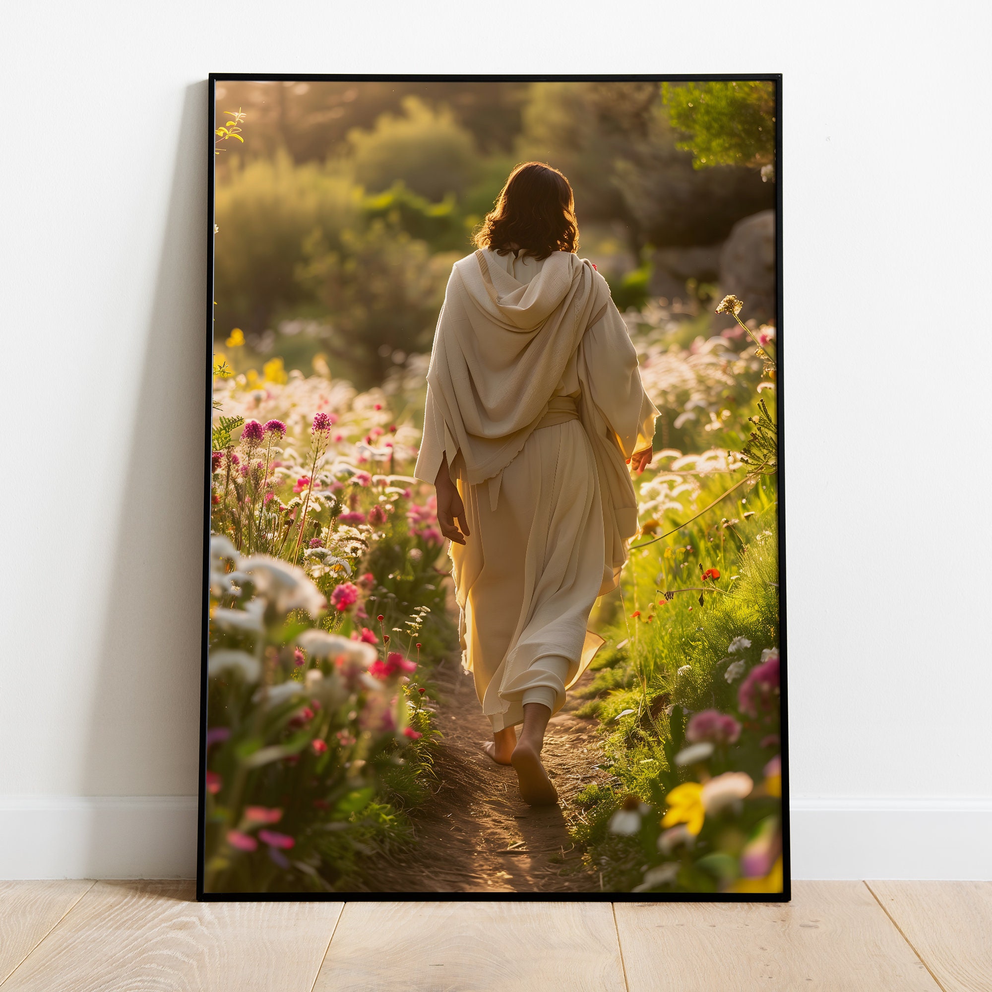 Jesus Digital Art - Sunlit Flower Path Scene, Inspirational Religious ...
