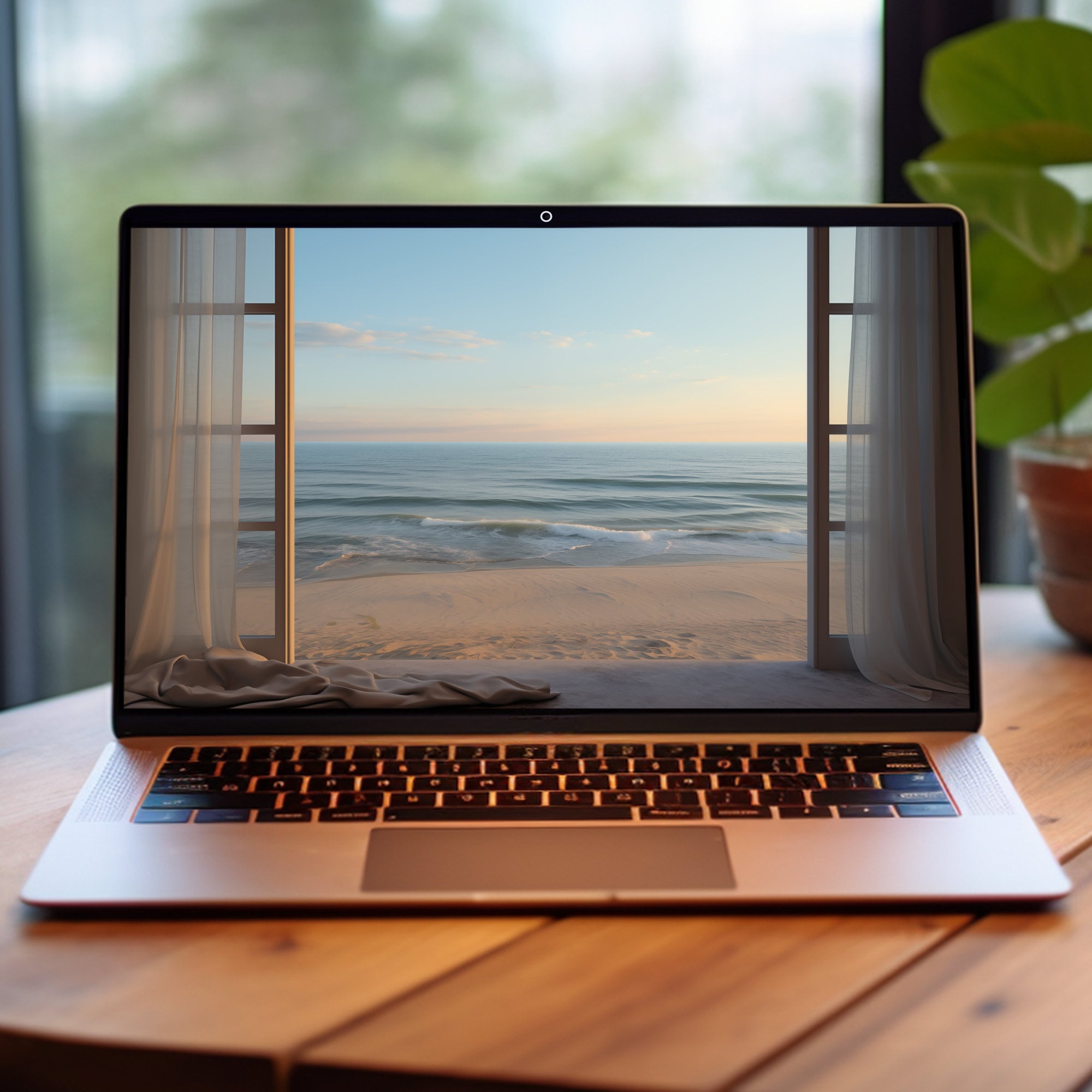 Beach View Through Window Background Image for Online Meetings, Virtual ...