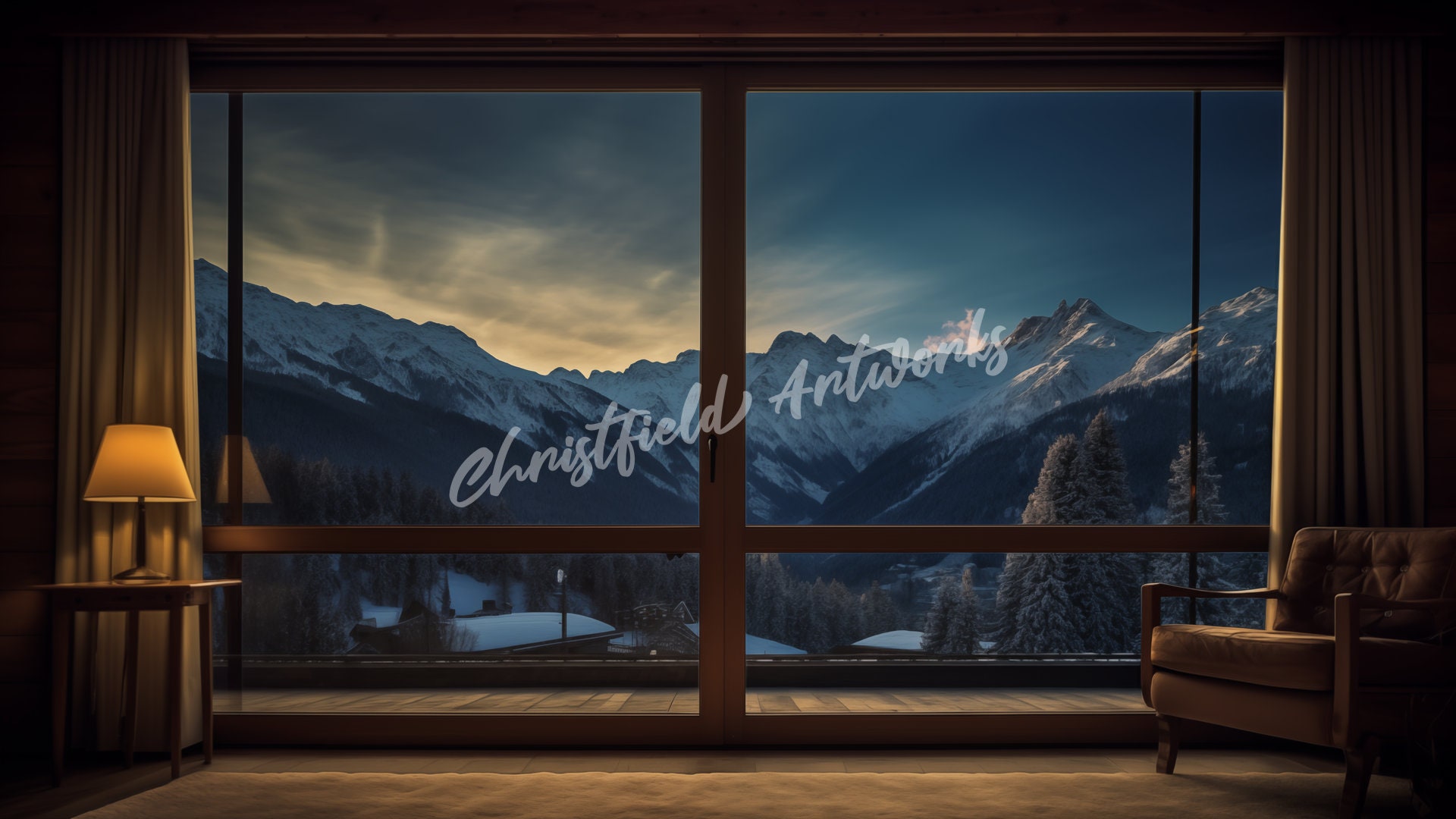 Snow-capped Mountains Thru Window Background Image for Online Meetings ...