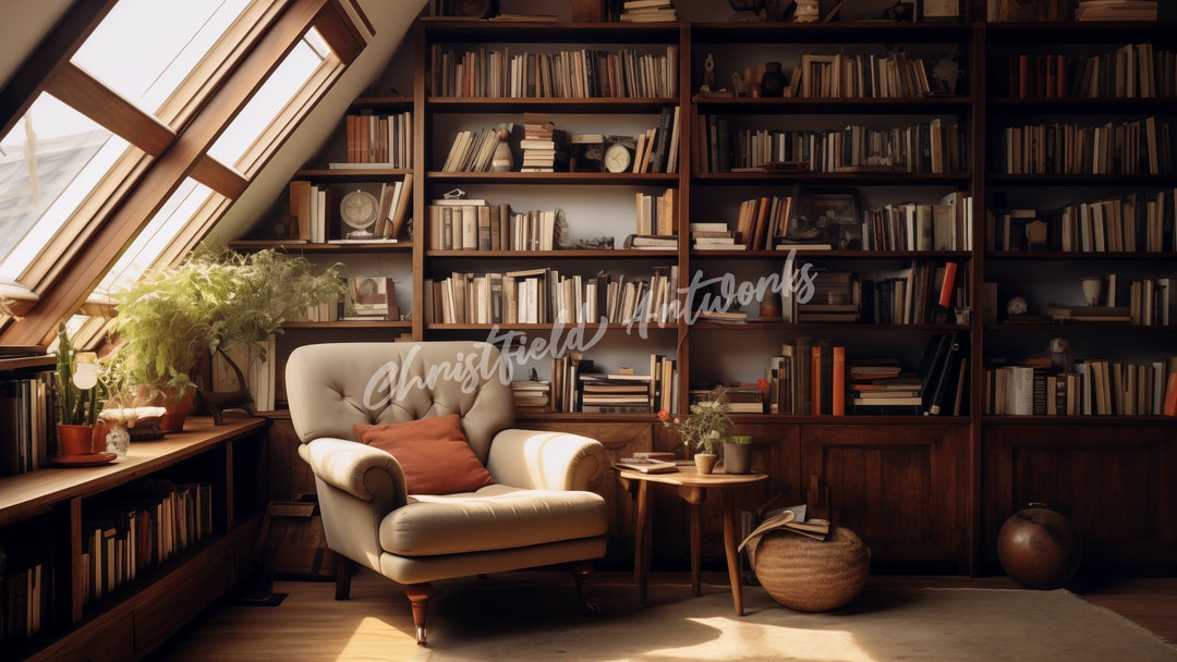 Home Study With Slanted Windows Background Image for Online Meetings ...
