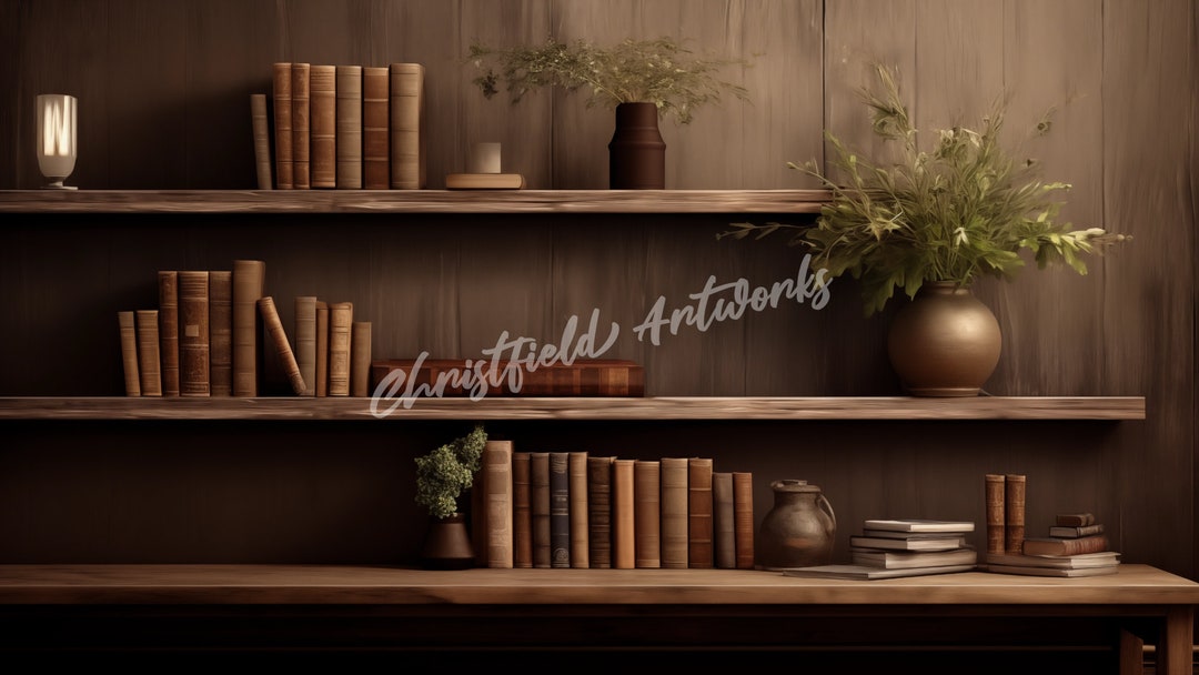 Floating Book Shelves Background Image for Online Meetings, Closeup ...