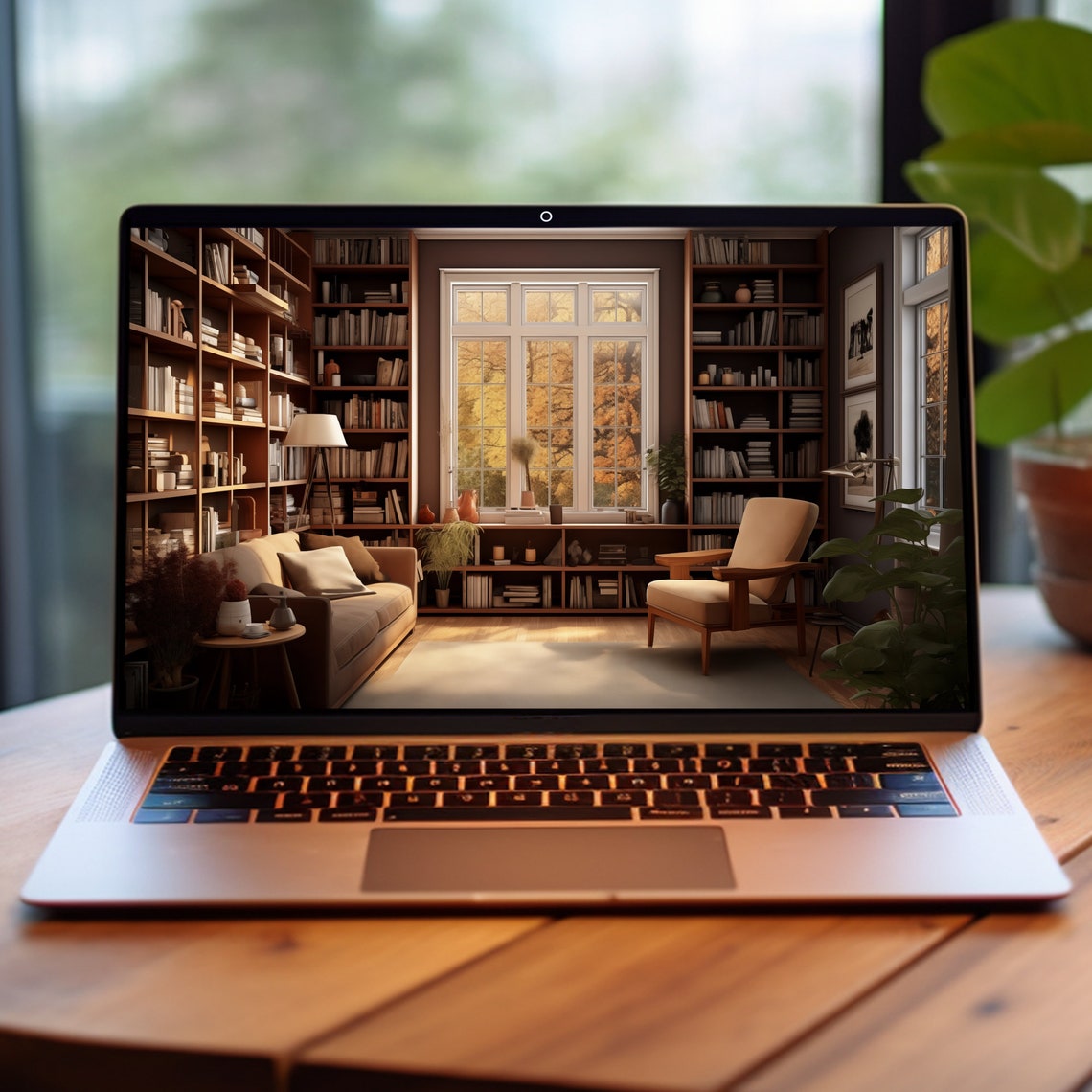 Relaxing Home Library Background Image for Online Meetings, Virtual ...