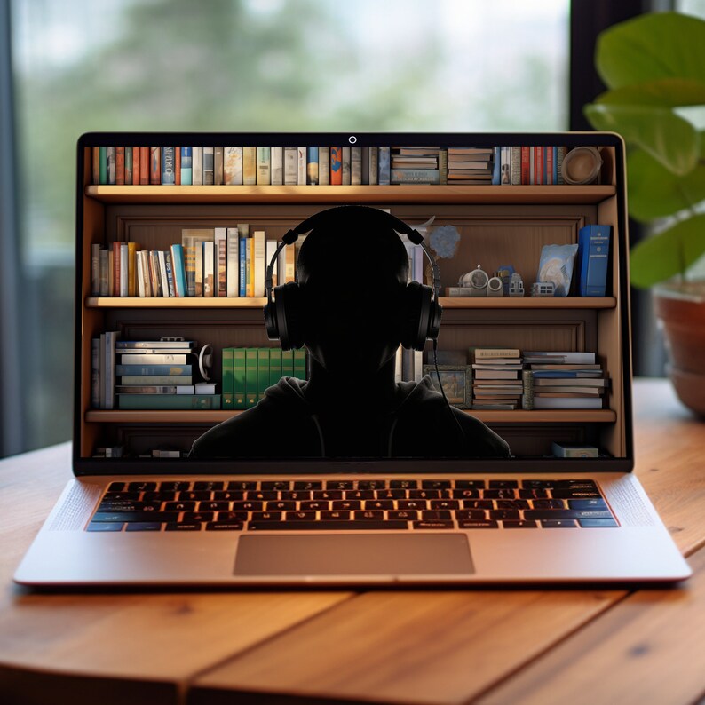 Oak Bookcase Closeup Background Image for Online Meetings, Colorful ...