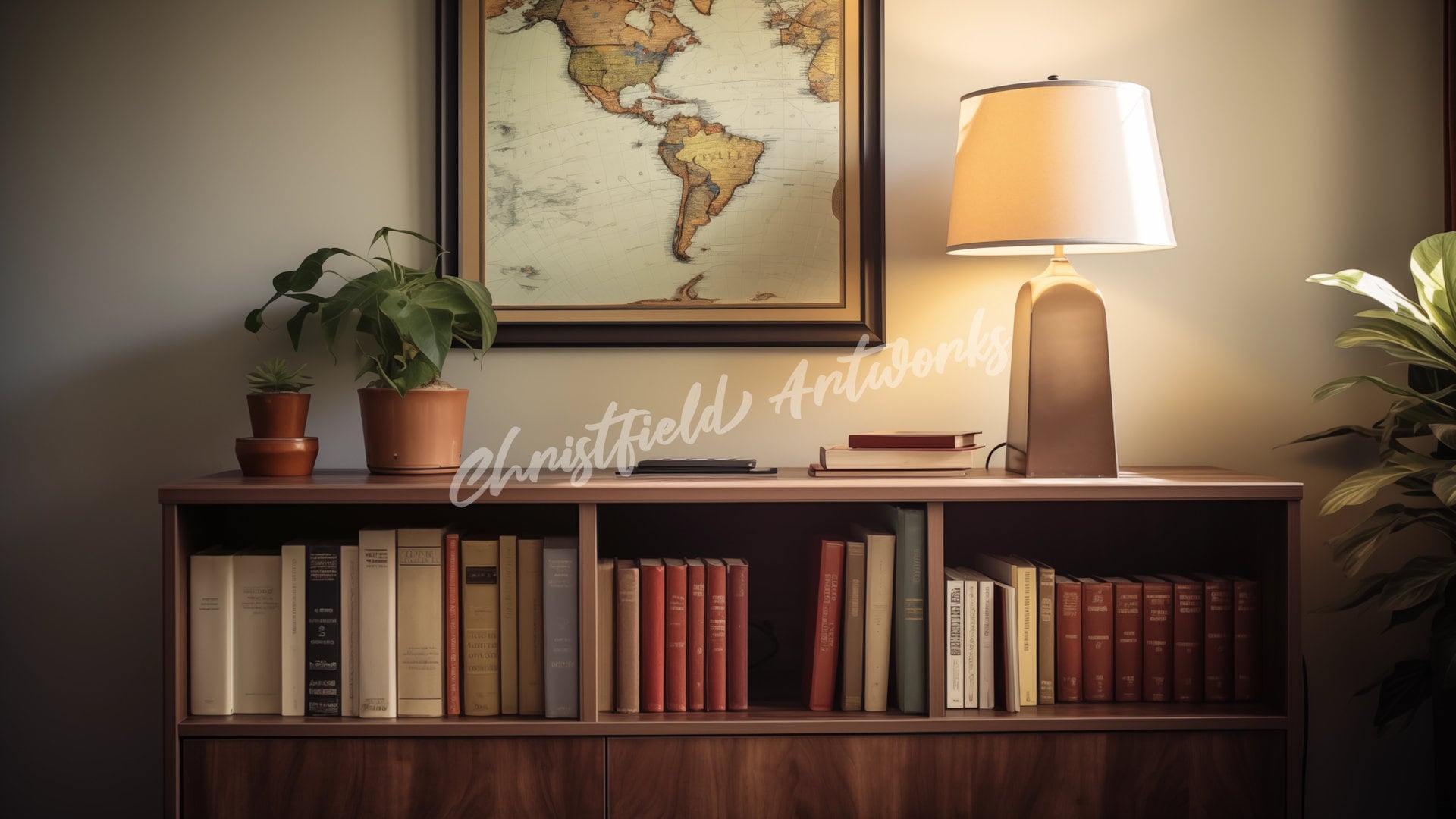 Retro Credenza and World Map, Background Image for Online Meetings ...