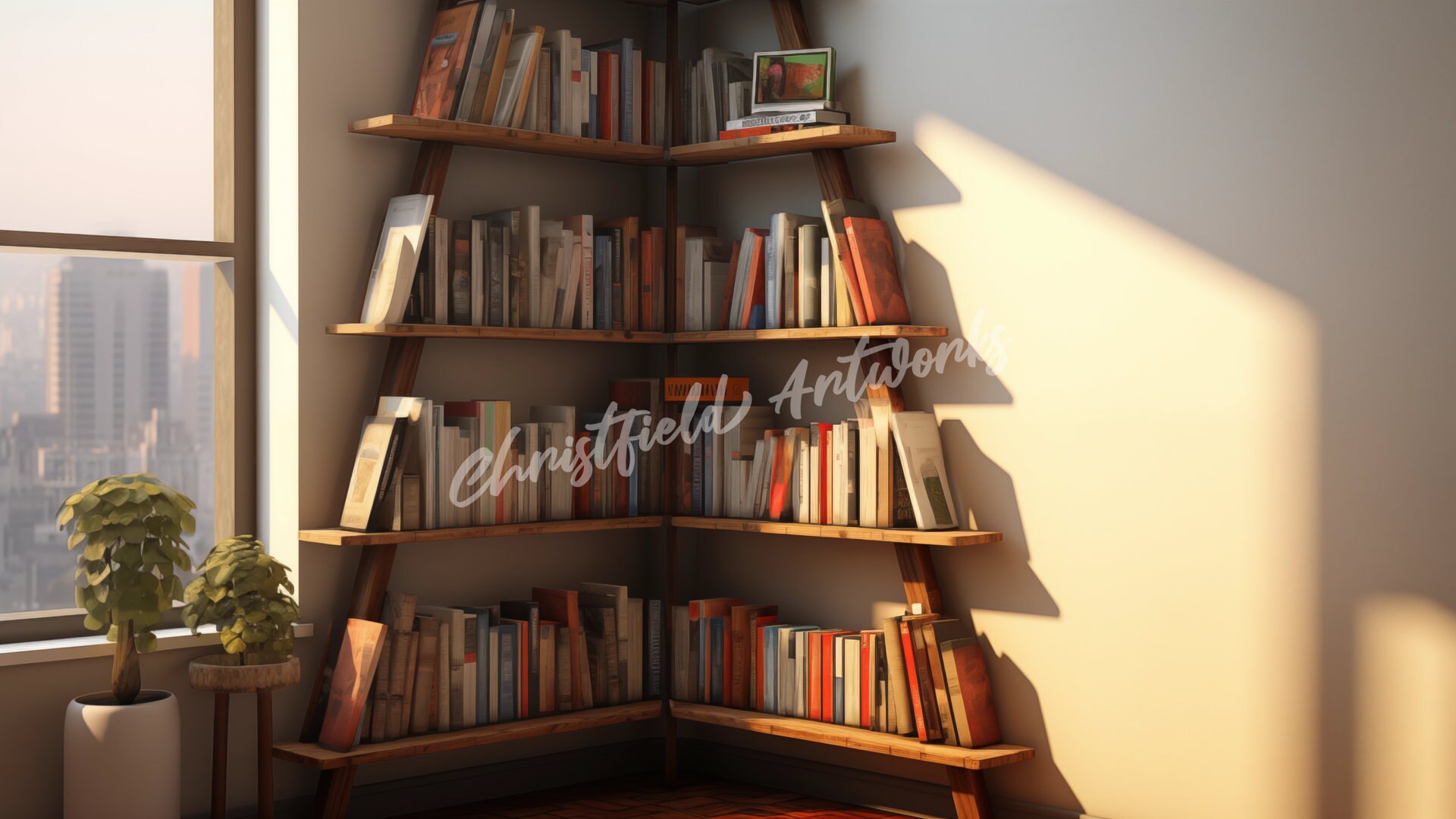 Modern Corner Bookshelf Background Image for Online Meetings, Virtual ...