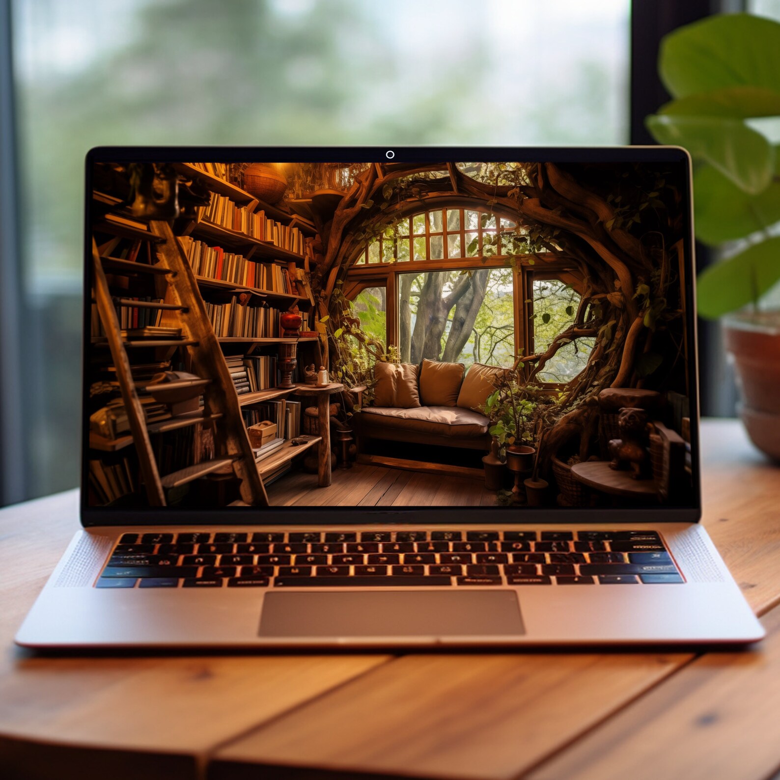 Treehouse With Bookshelves Background Image for Online Meetings ...