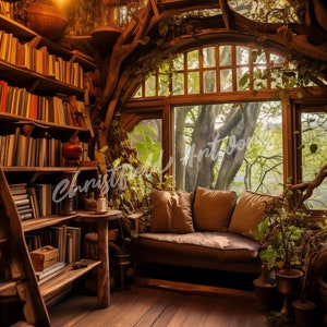 Treehouse With Bookshelves Background Image for Online Meetings ...