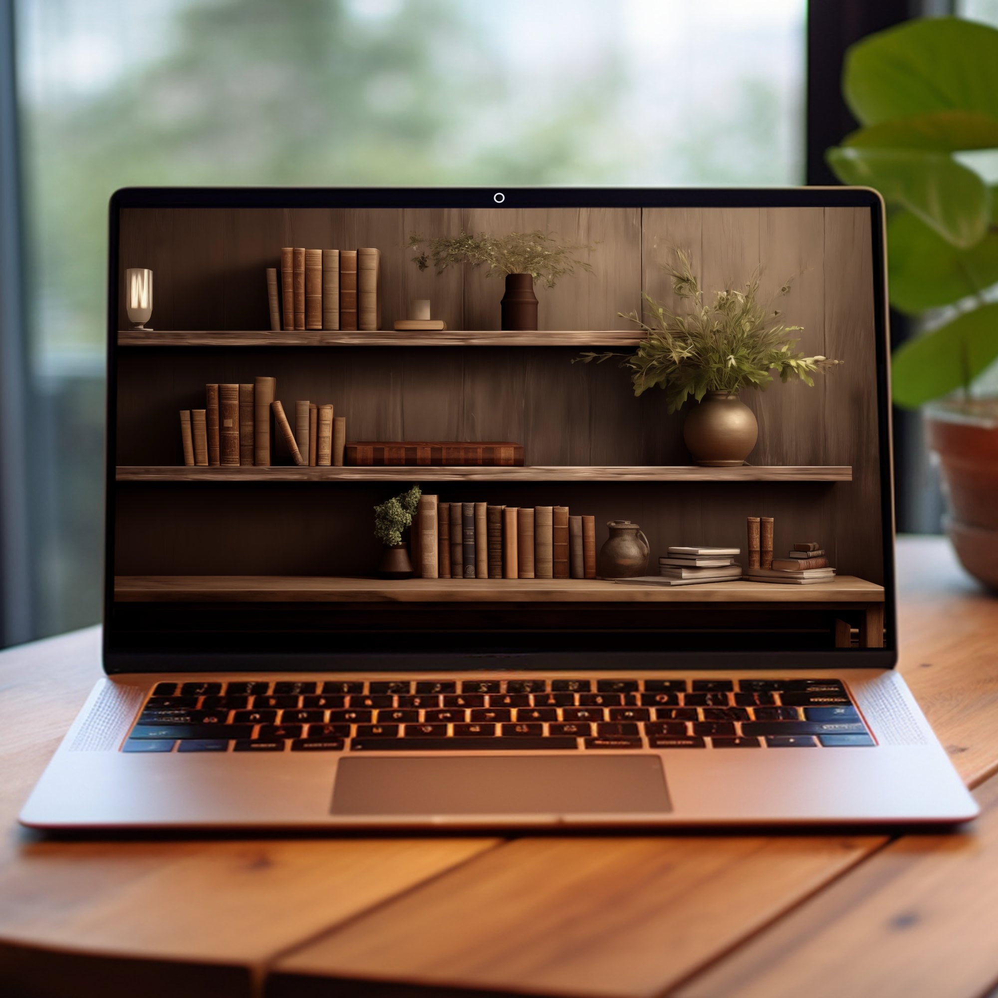 Floating Book Shelves Background Image for Online Meetings, Closeup ...
