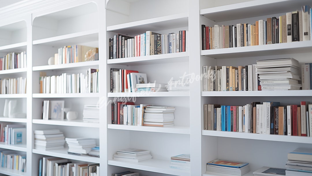White Bookshelves Closeup Background for Online Meetings, Virtual ...
