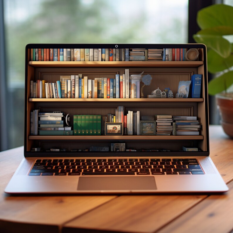 Oak Bookcase Closeup Background Image for Online Meetings, Colorful ...