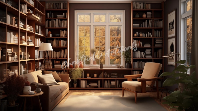 Relaxing Home Library Background Image for Online Meetings, Virtual ...