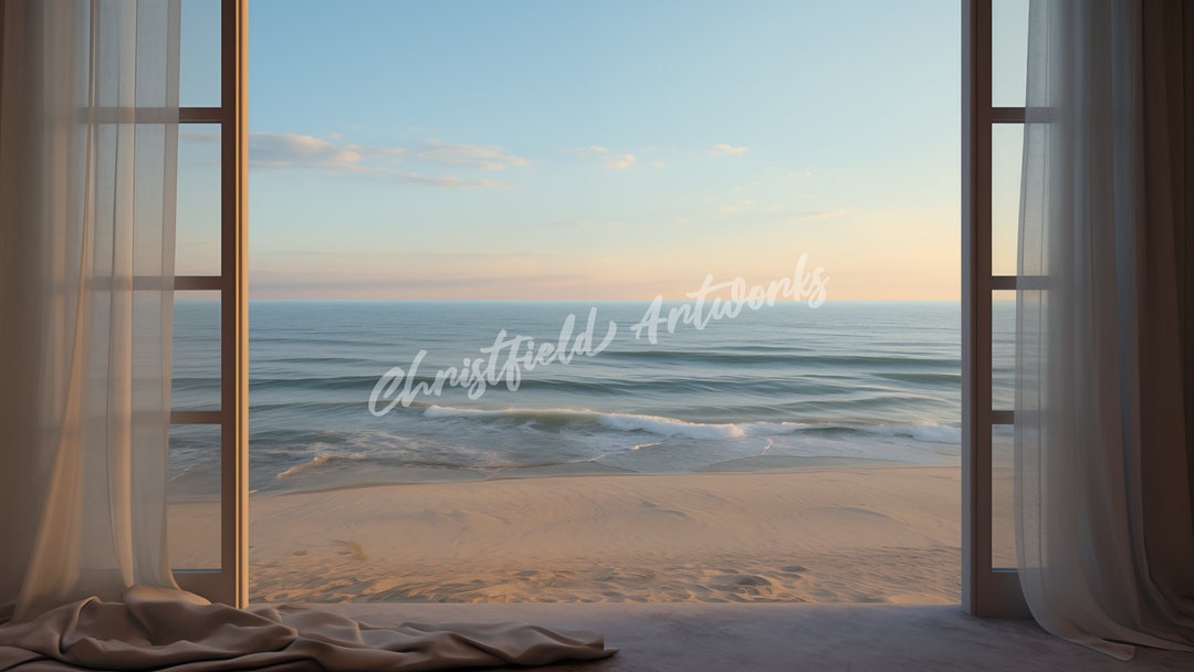 Beach View Through Window Background Image for Online Meetings, Virtual ...