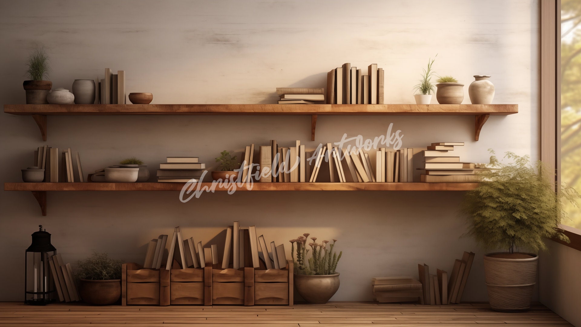 Floating Wood Shelves Background for Online Meetings, Virtual Backdrop ...