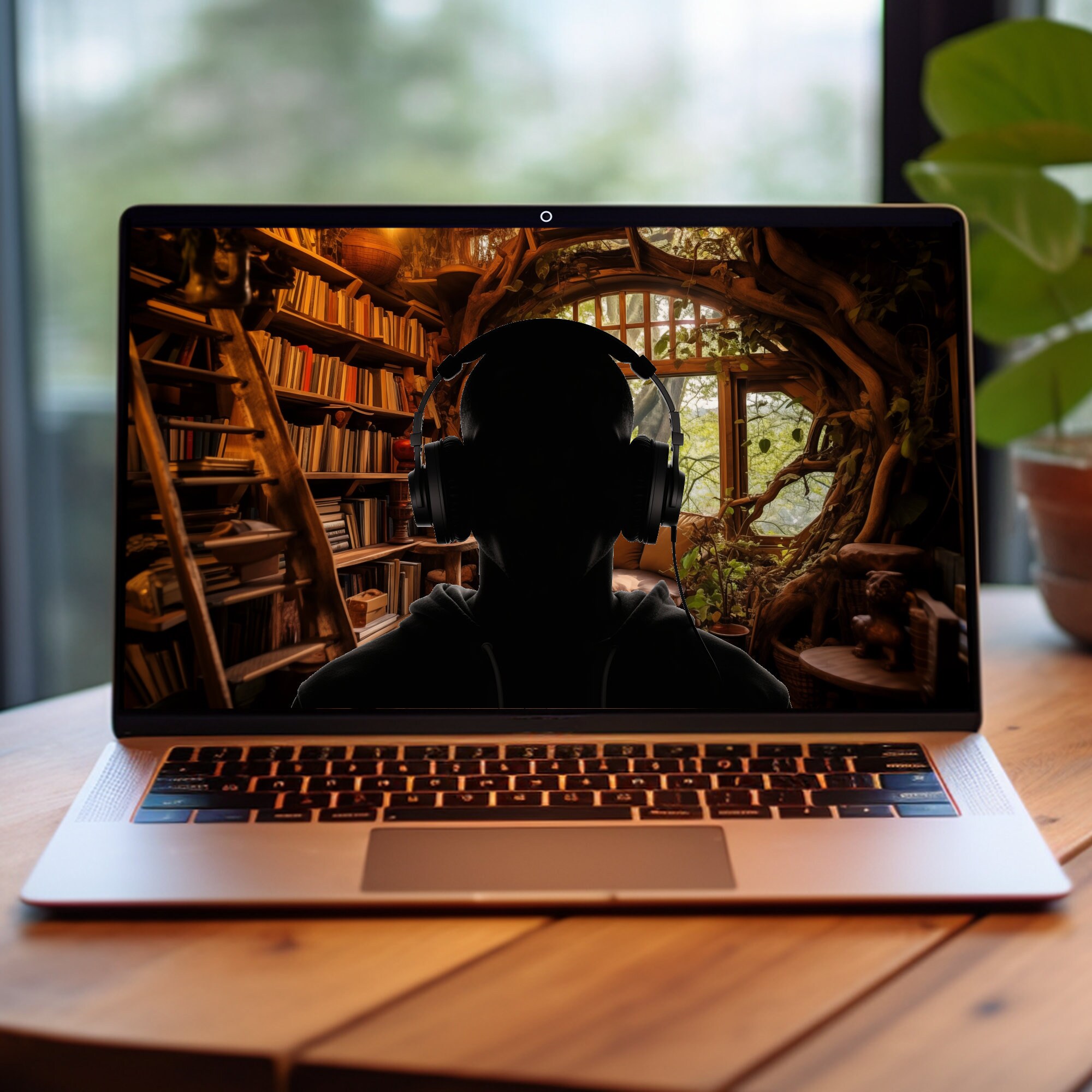 Treehouse With Bookshelves Background Image for Online Meetings ...