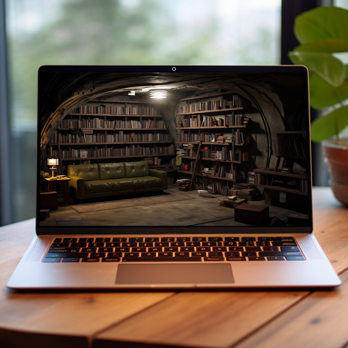 Underground Bunker With Bookshelves Background Image for Online ...