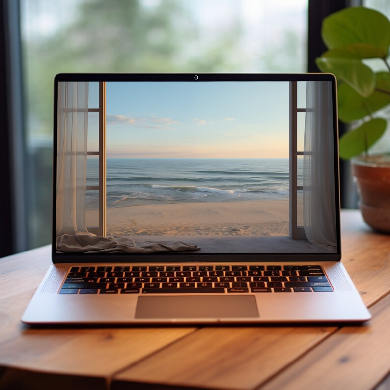 Beach View Through Window Background Image for Online Meetings, Virtual ...