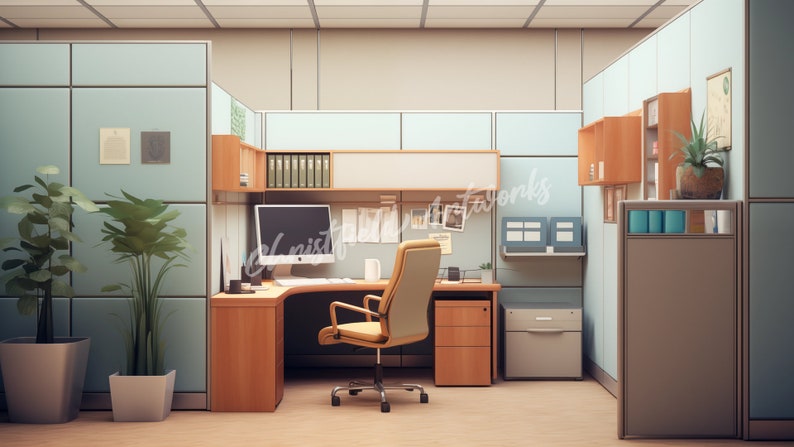 Virtual Background Image for Online Meetings, Modern Office Cubicle ...