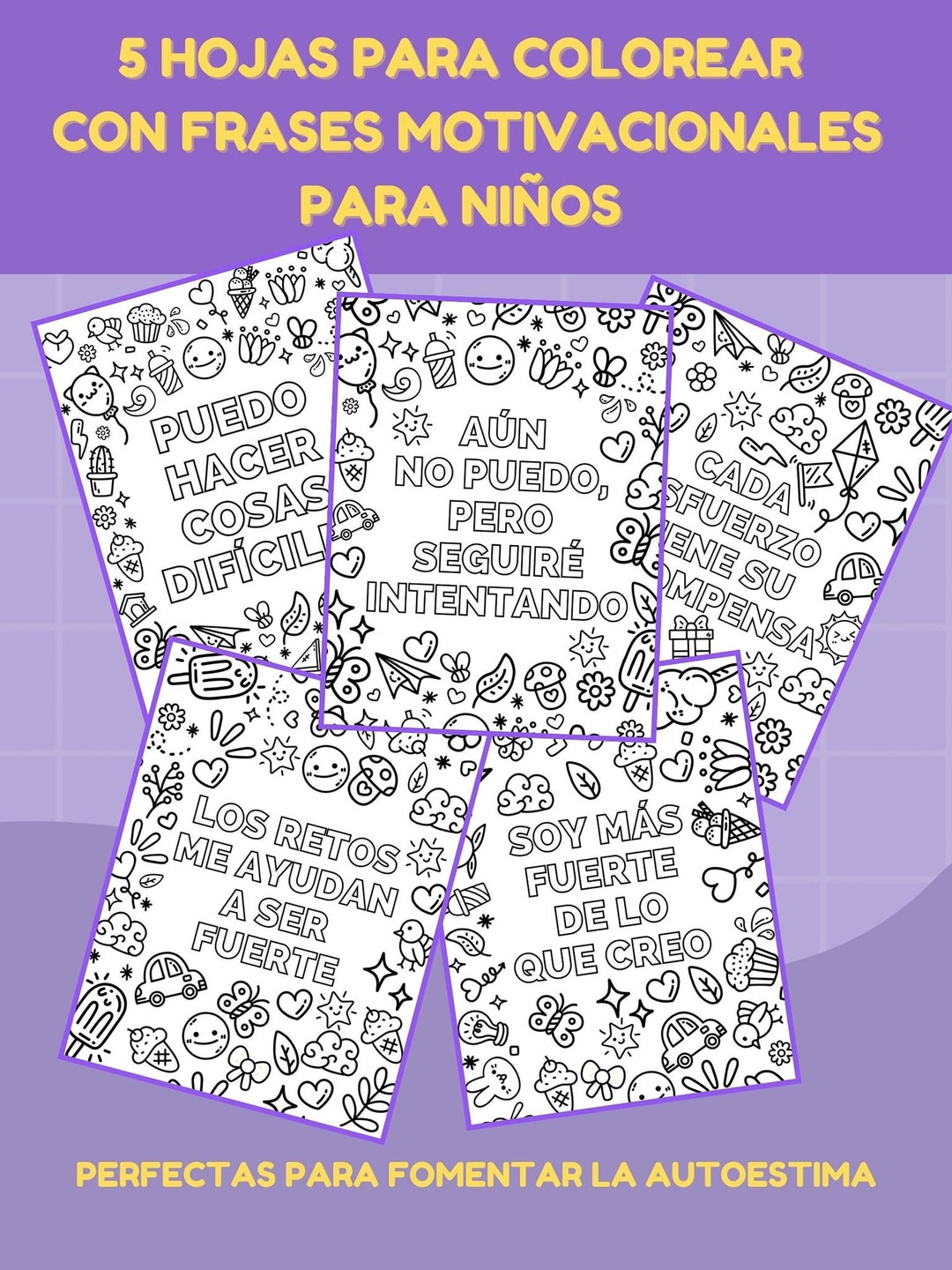 Five Pages of Motivational Phrases for Children, Coloring Sheets ...