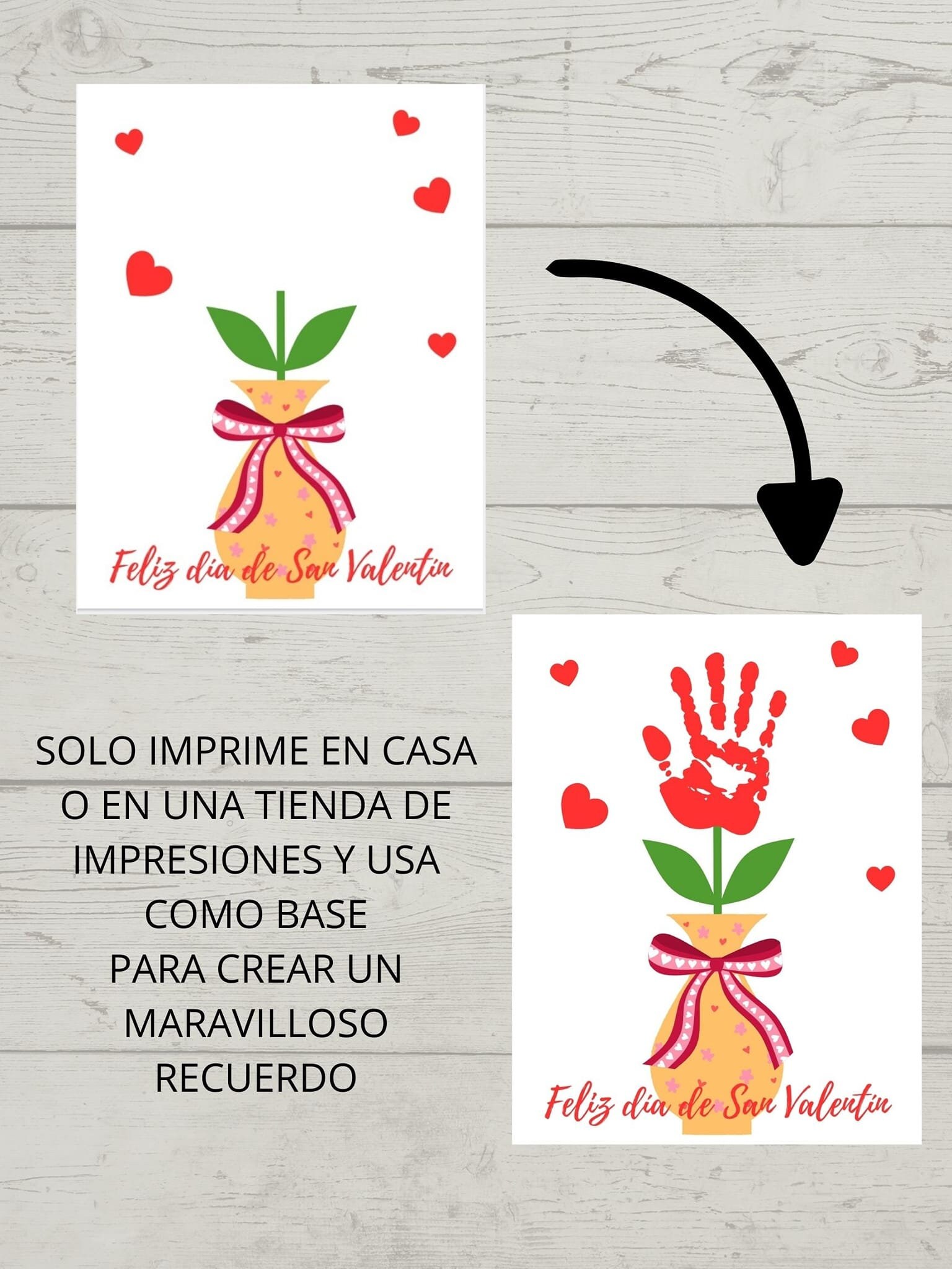 Manualidad para huella de mano, día de San Valentín, guardería, jardín ...