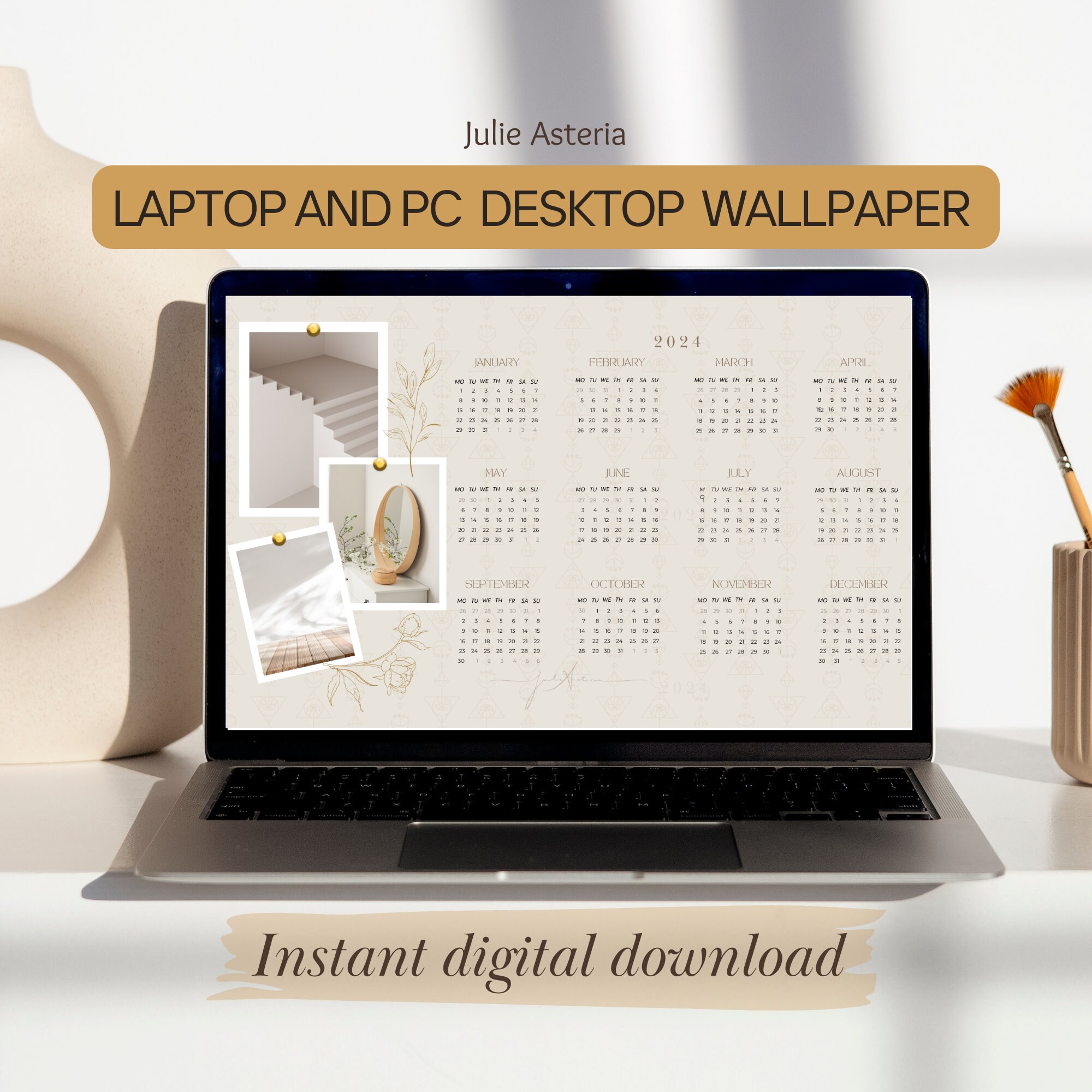 Desktop Wallpaper. Instant Digital Download. 2024 Calendar, Minimalist ...