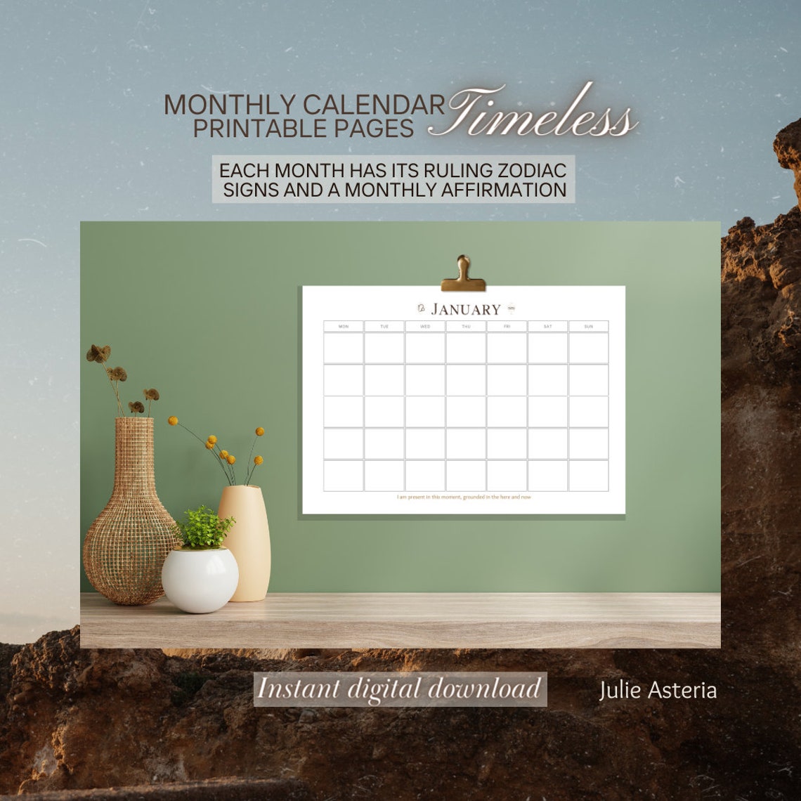 Timeless Calendar A4, A3 and A2 With Monthly Affirmations and Zodiac ...