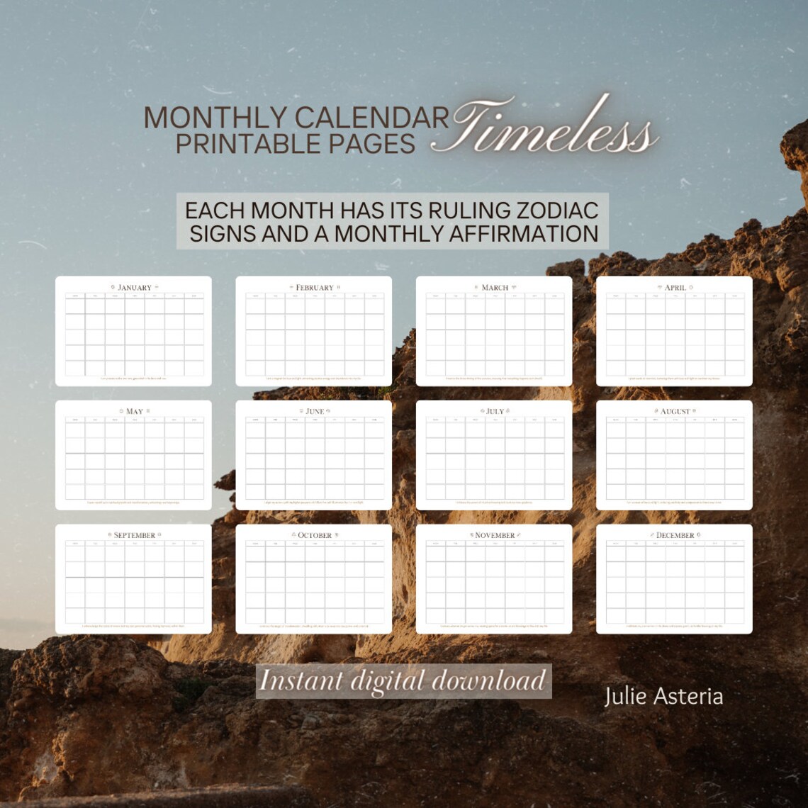 Timeless Calendar A4, A3 and A2 With Monthly Affirmations and Zodiac ...