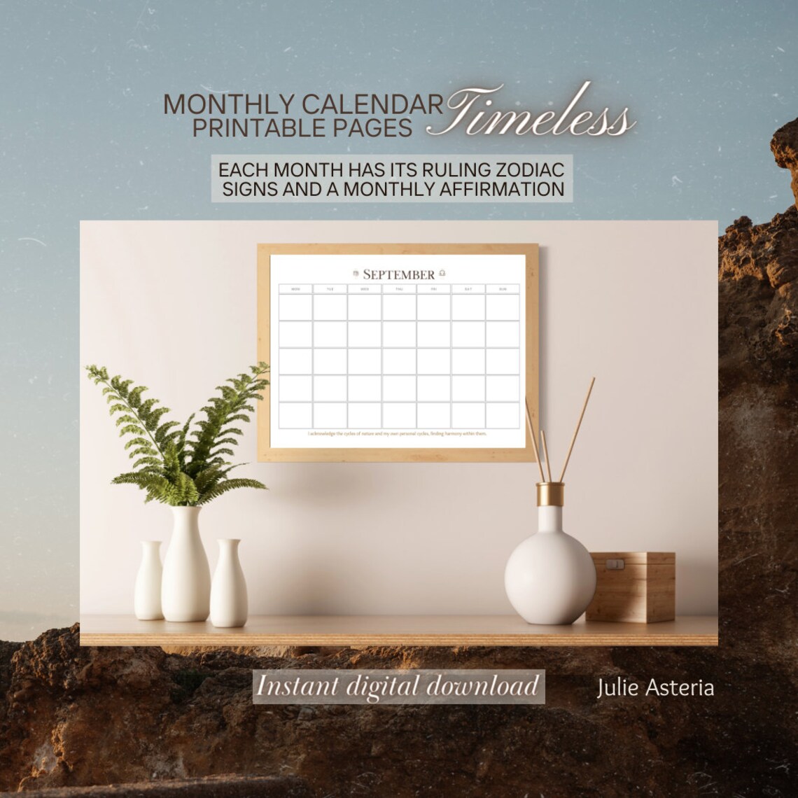 Timeless Calendar A4, A3 and A2 With Monthly Affirmations and Zodiac ...
