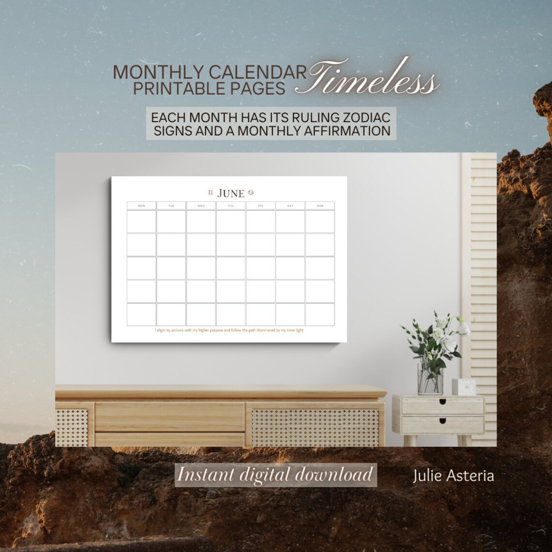 Timeless Calendar A4, A3 and A2 With Monthly Affirmations and Zodiac ...