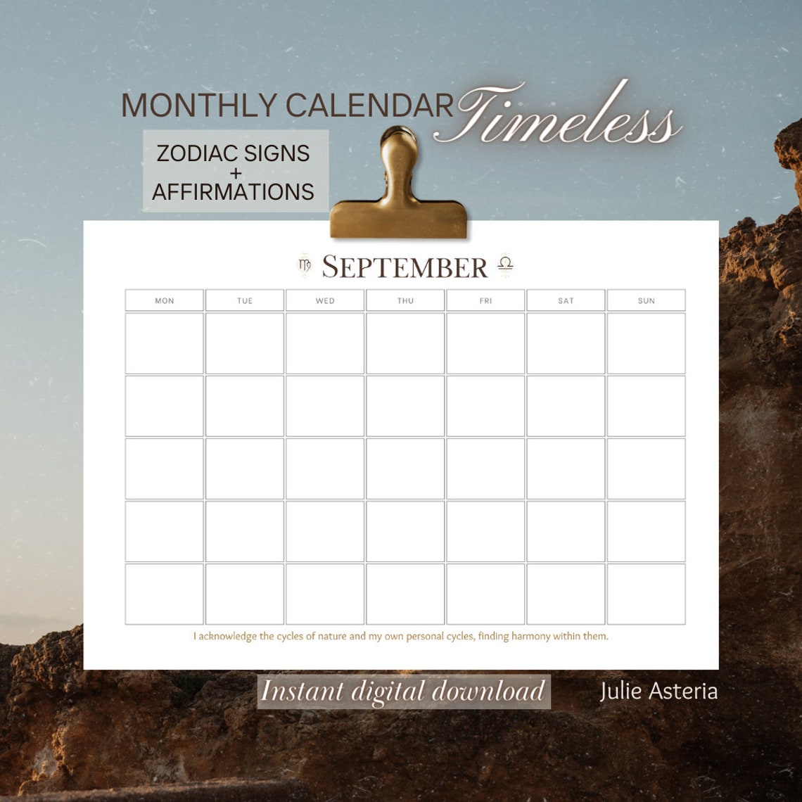 Timeless Calendar A4, A3 and A2 With Monthly Affirmations and Zodiac ...