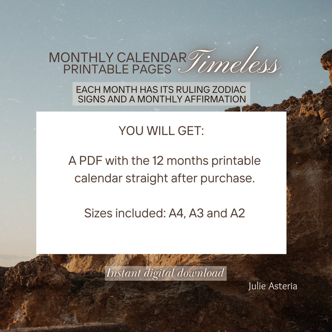 Timeless Calendar A4, A3 and A2 With Monthly Affirmations and Zodiac ...