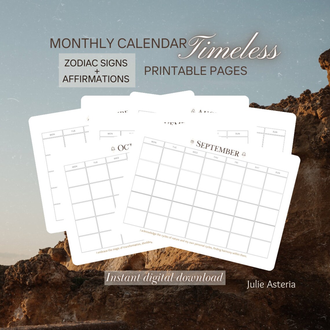 Timeless Calendar A4, A3 and A2 With Monthly Affirmations and Zodiac ...