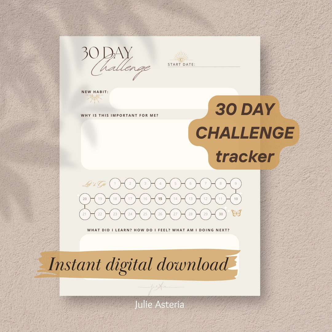 30 Day Challenge Tracker printable Instant Digital Download. Habit ...