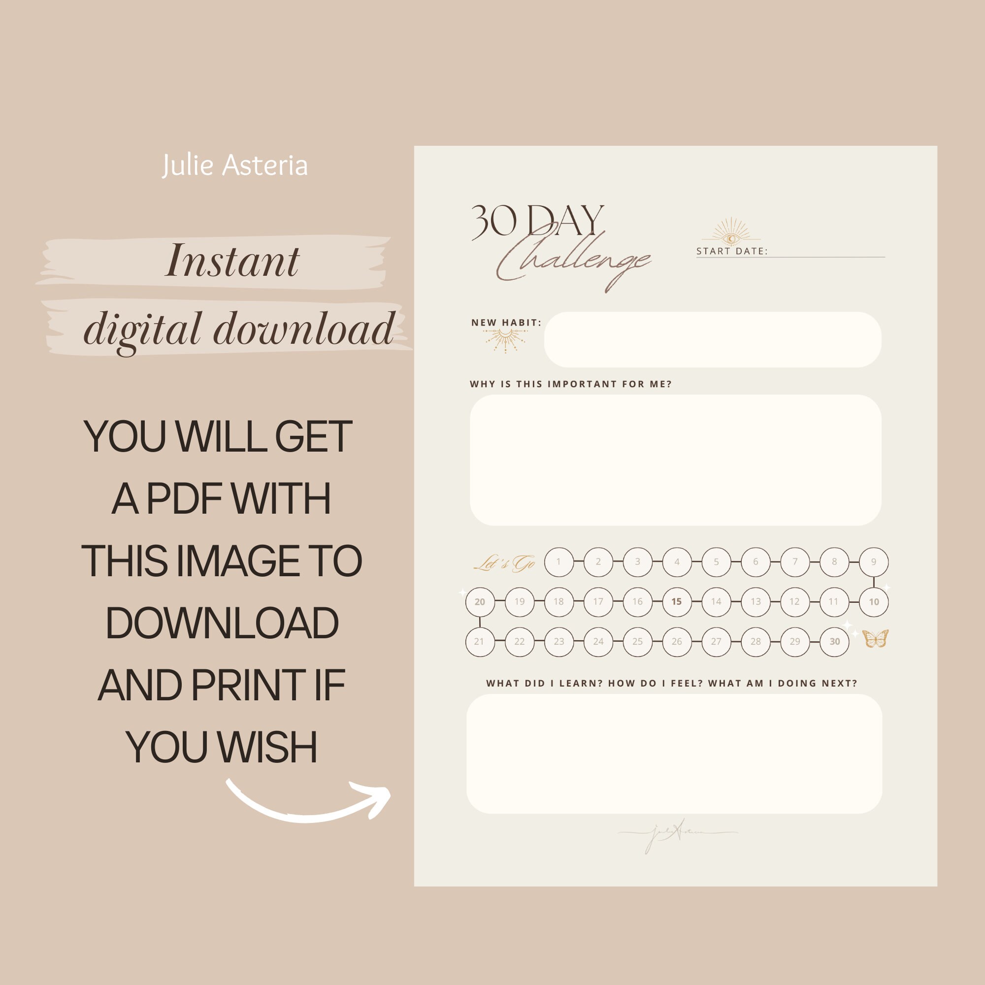 30 Day Challenge Tracker printable Instant Digital Download. Habit ...