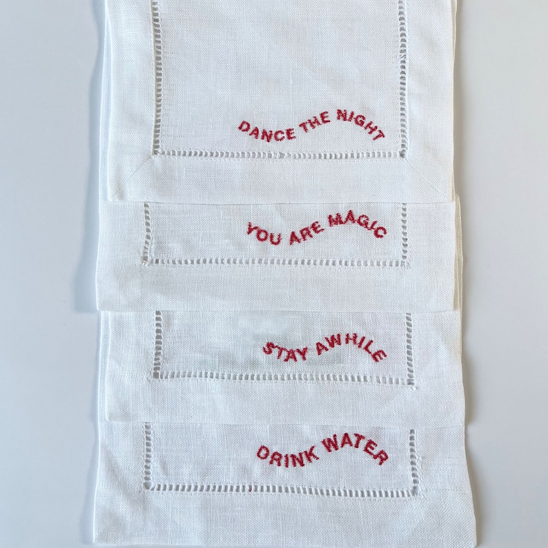 You Are Magic Embroidered Linen Cocktail Napkin With Kind Sayings [set ...