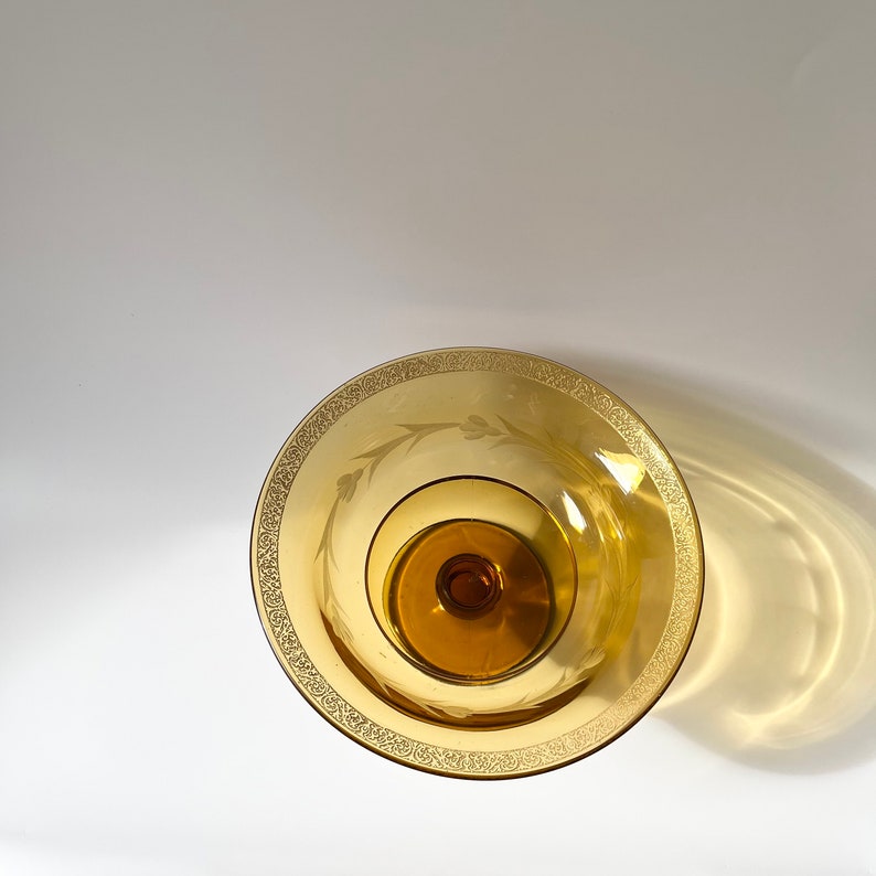 Vintage Mid Century Amber Depression Glass Bowl Gold Rim With Stand - Etsy