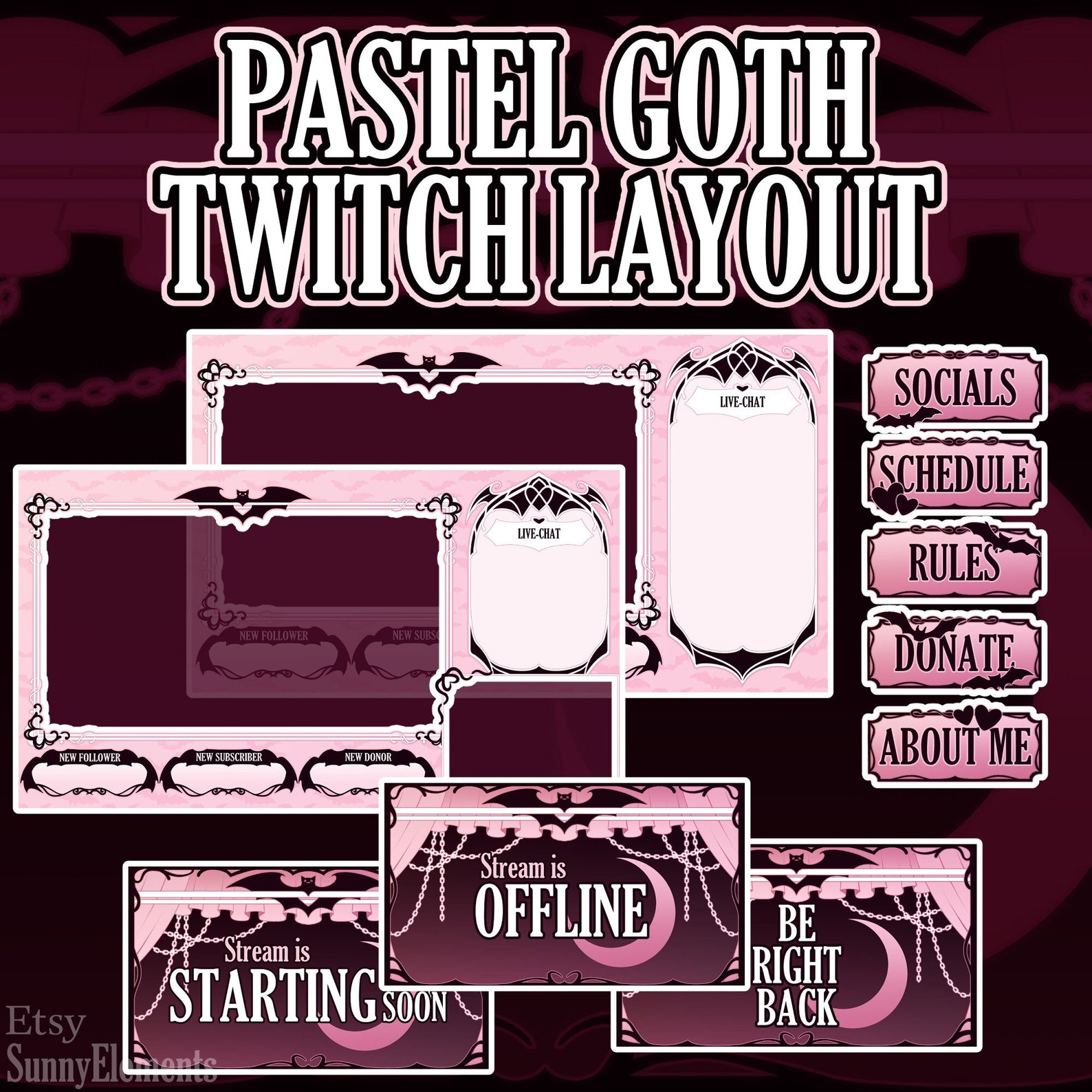 Pastel Goth Vampire Twitch Overlay, Screens and Panels - Etsy