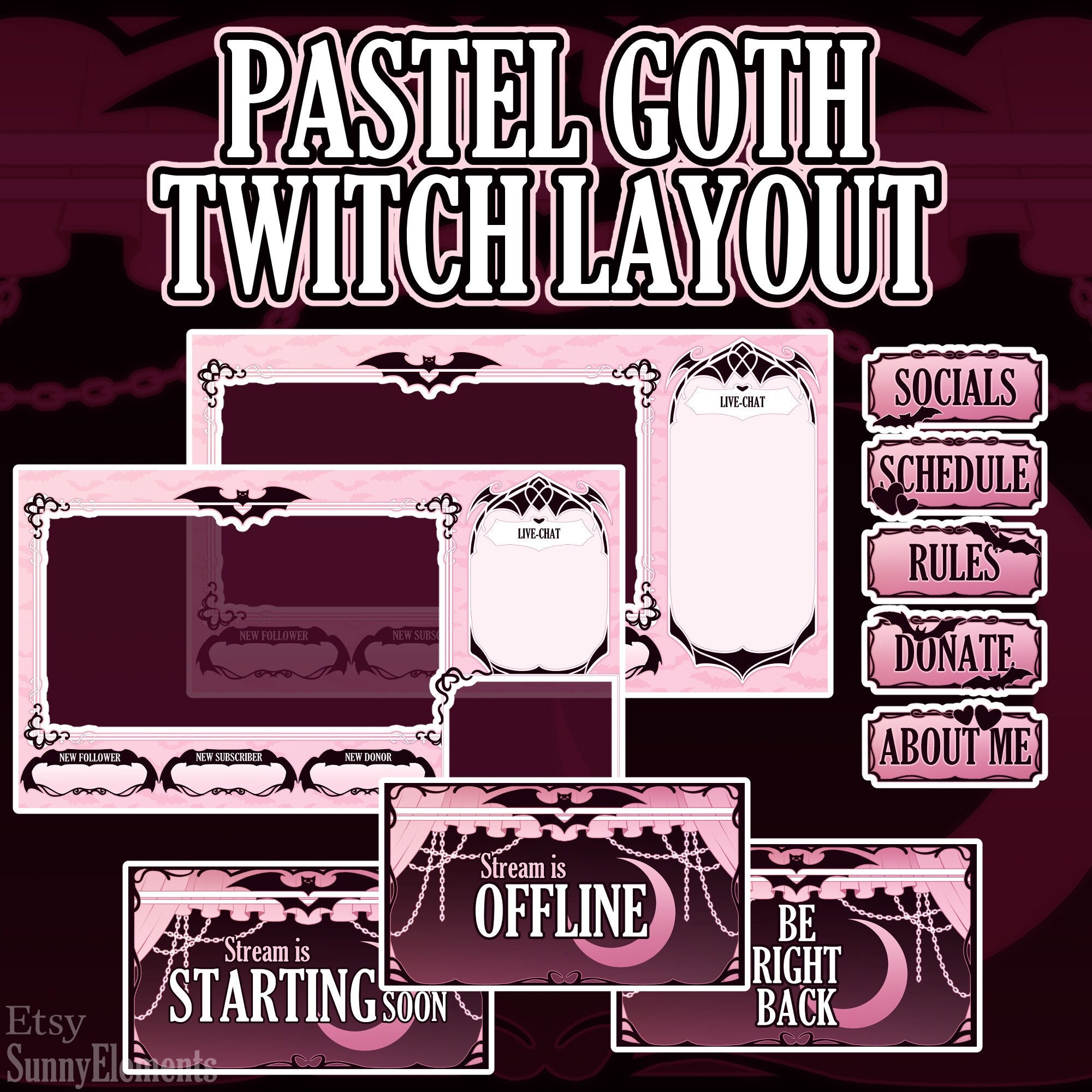Pastel Goth Vampire Twitch Overlay, Screens and Panels - Etsy
