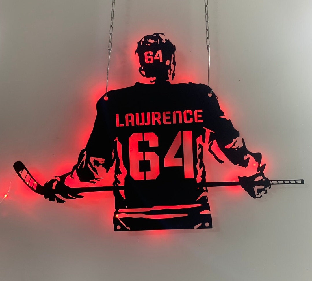 Personalized Metal Hockey Sign With LED, Custom Name & Number Wall Art ...