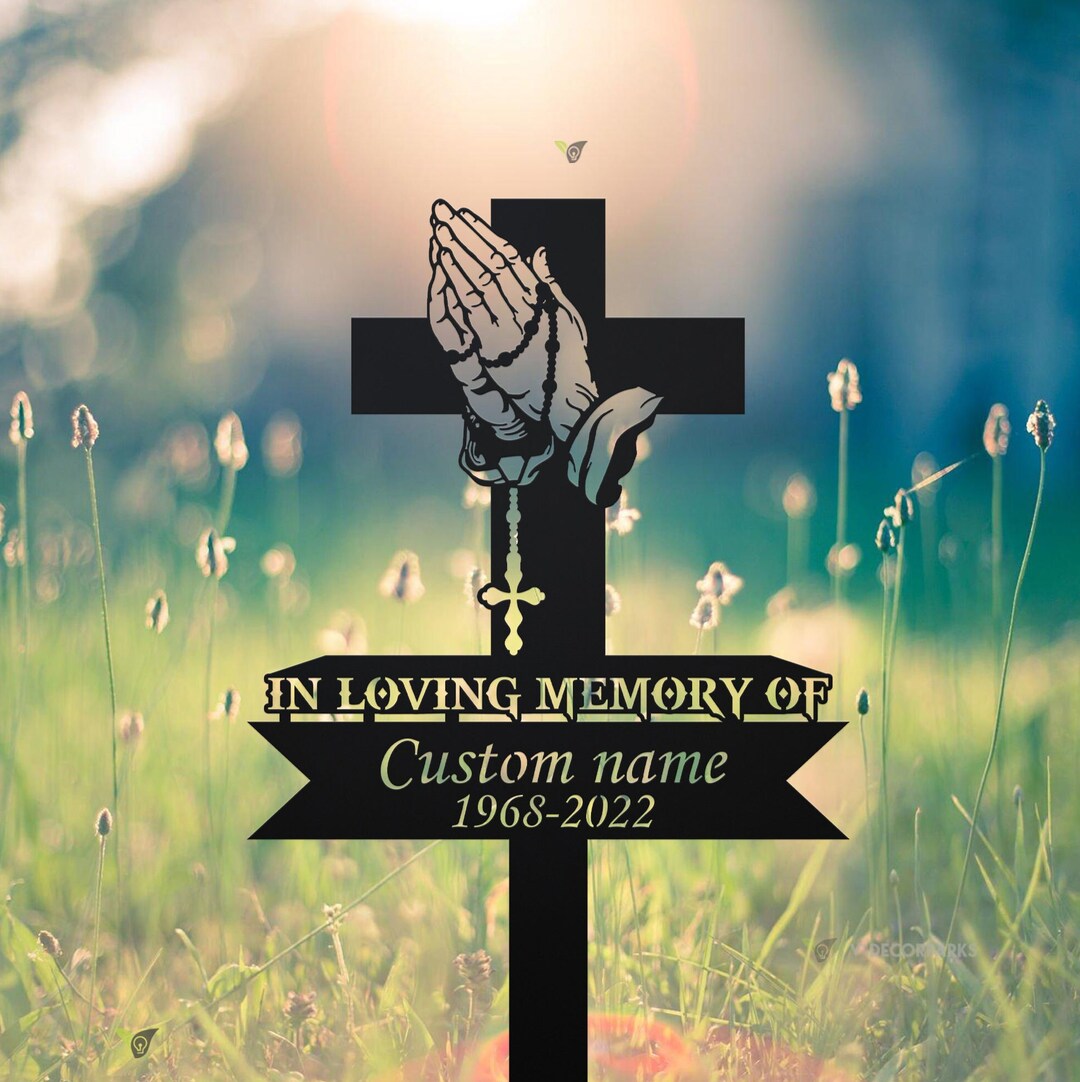 Personalized Cross With Praying Hand Memorial Stake, Metal Stake ...