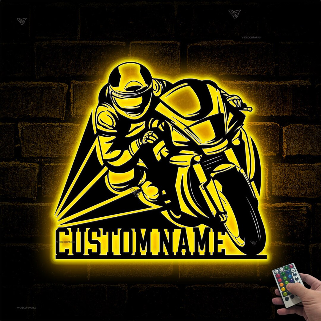 Personalized Name Motorcycle Racing LED Light, Custom Motorcycle Moto ...