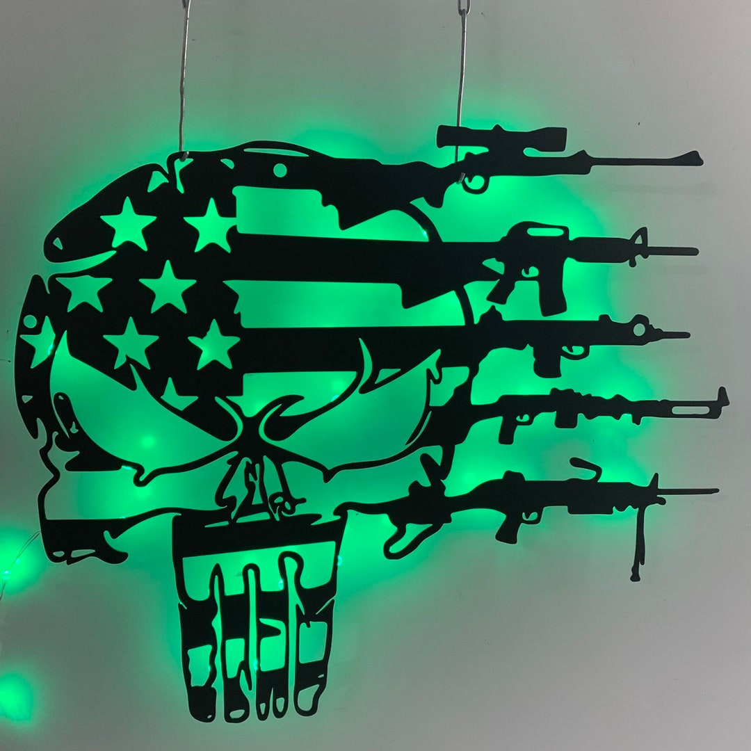 Gun American Flag Metal Wall Art With Led Light, Armory Sign Gun Lover ...