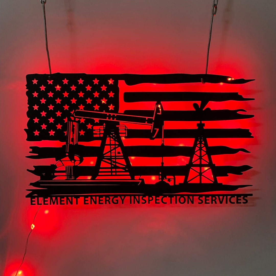 Personalized US Flag Oil Rig Metal Wall Art Led Light, Custom Oil Field ...