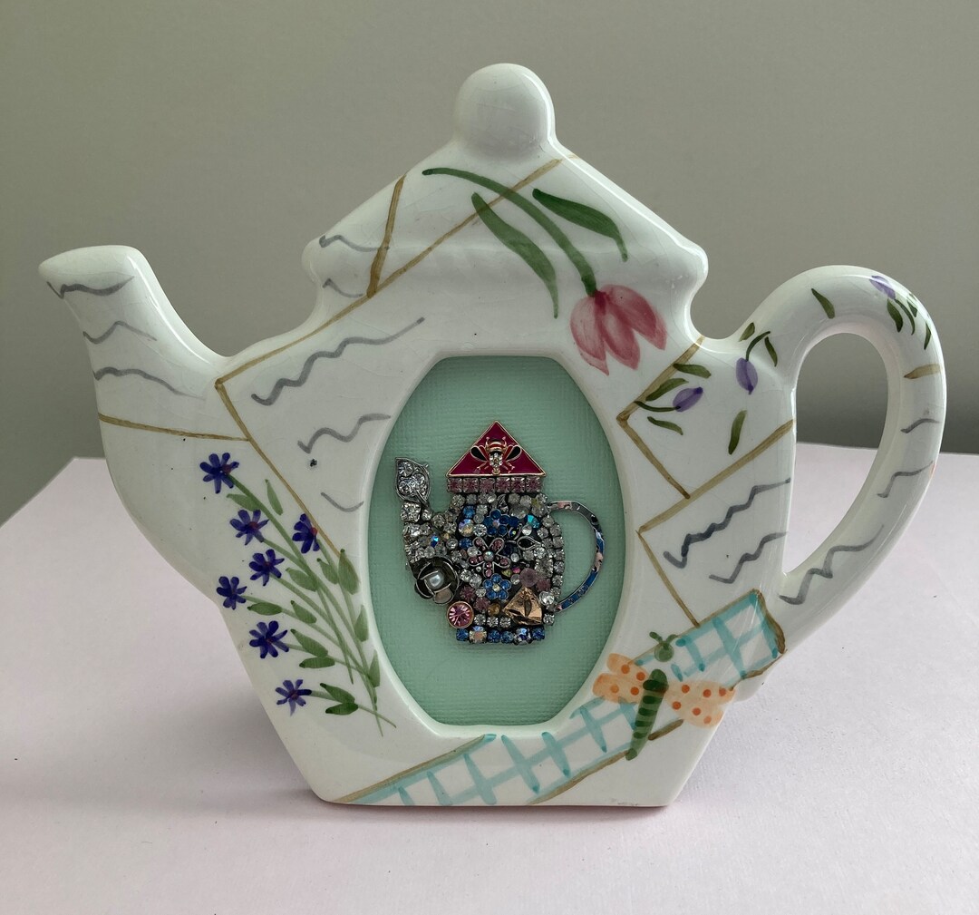 Small Framed Teapot Jewelry Art, Vintage Ceramic Frame, Handmade Gift ...