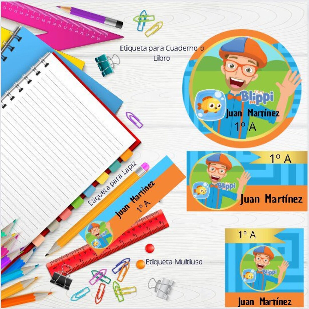 Blippi School Labels, Pack 4 Labels, Png, PPT, Digital File, Digital ...
