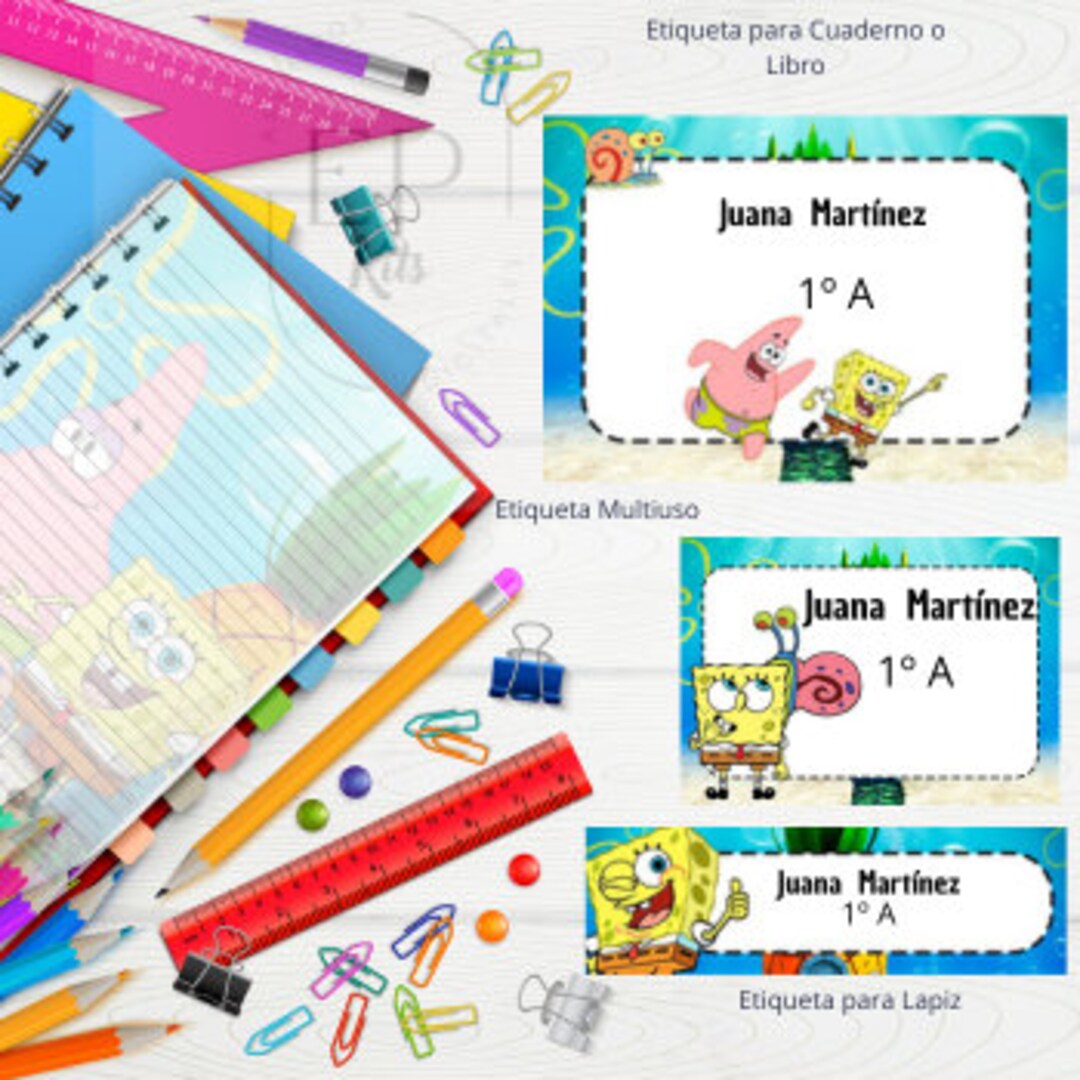 Spongebob Squarepants School Labels, Pack of 3 Labels, Pad Cover, Font ...