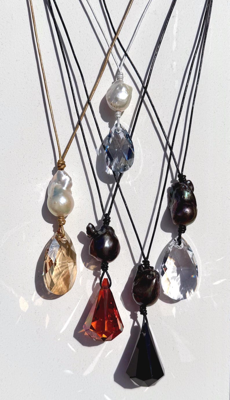 Baroque Pearl Pendant Necklace: Handmade, 14mm, Swarovski Crystal ...