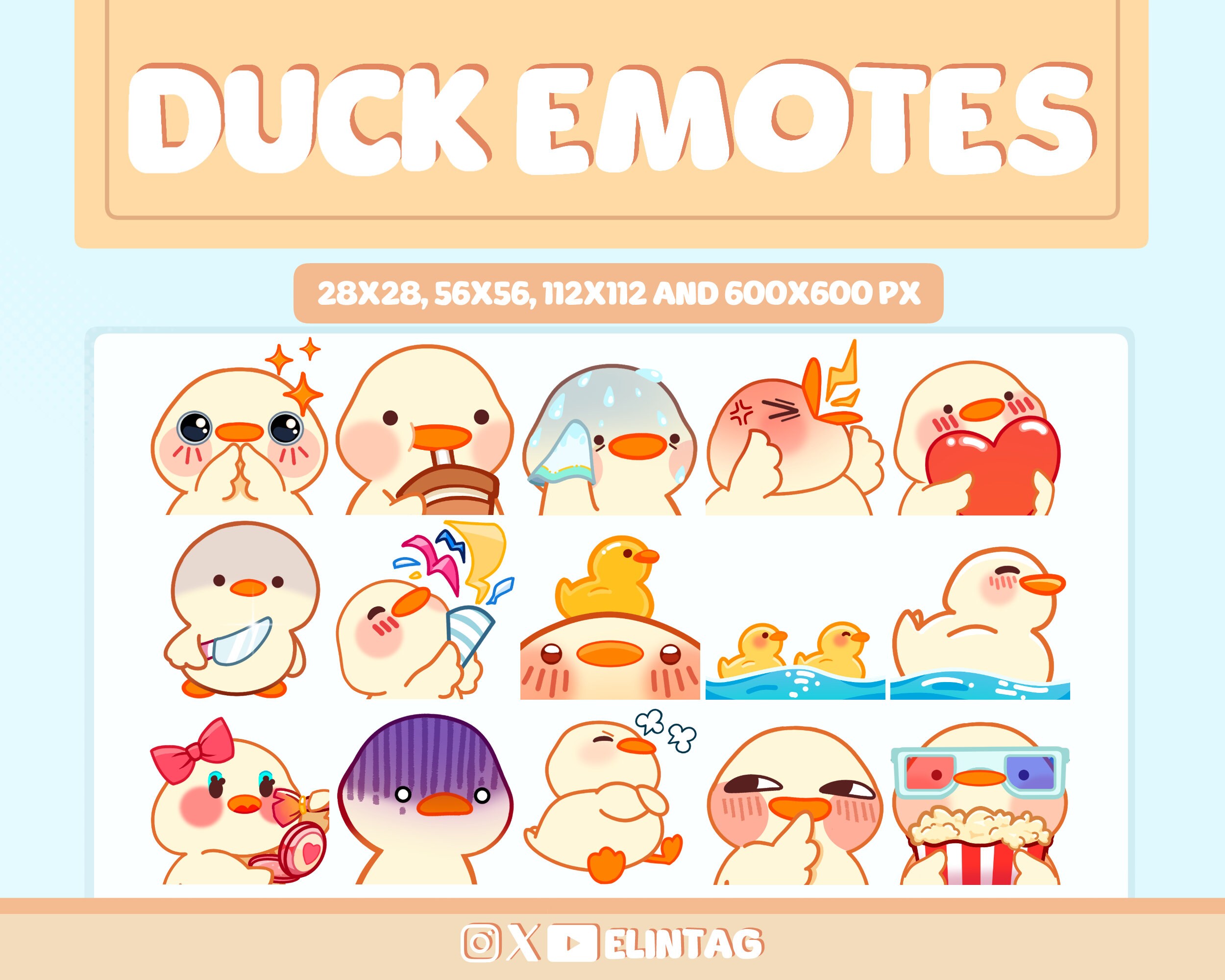 Cute Duck Emotes for Twitch | Discord | Youtube | Kawaii Chibi Emoji ...